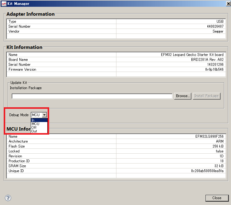 Silicon Labs EFM32：スターターキットに外部エミュレータ（ICE,デバッガ）を接続したいのですが、“Debug IN”モードに ...